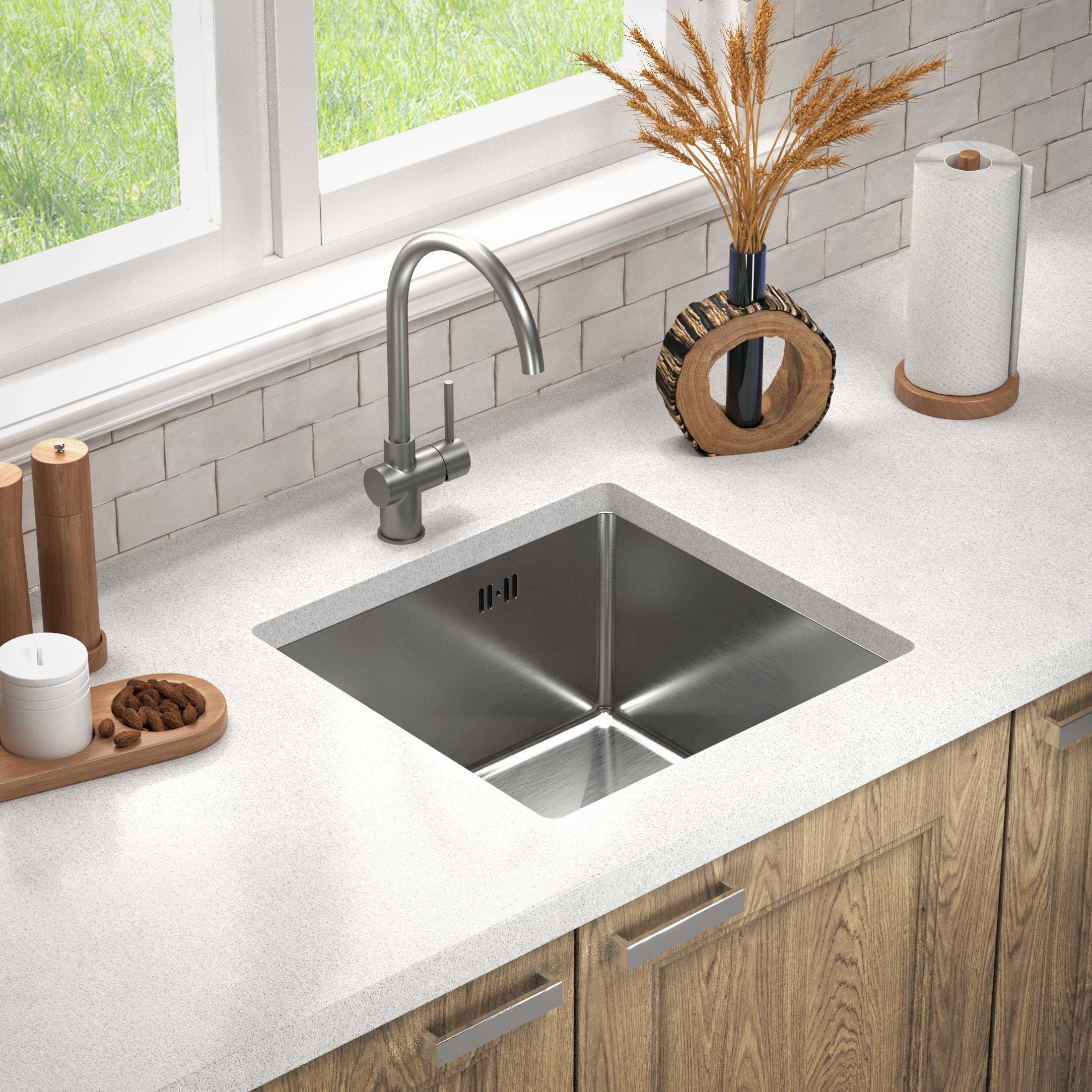 ANW HOME Stainless Steel Kitchen Sink 47x45x22 cm – Silver Satin, Sing