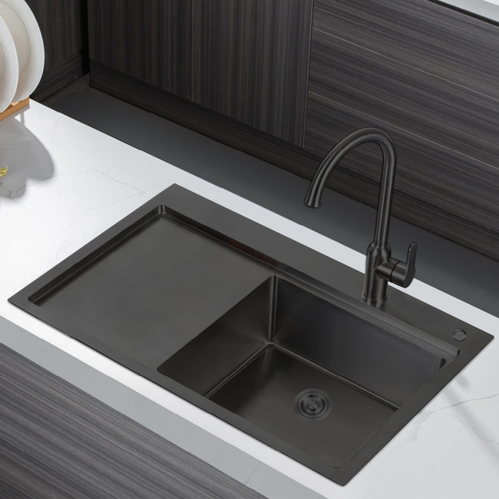 ANW HOME Graphite Kitchen Sink – 78x50x22 cm, Stainless Steel, Top Mou